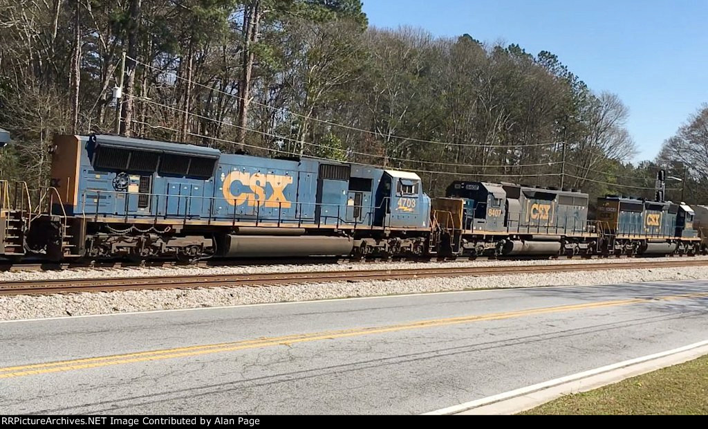 CSX SD70MAC 4703 and SD40-2s 8407 and 8044